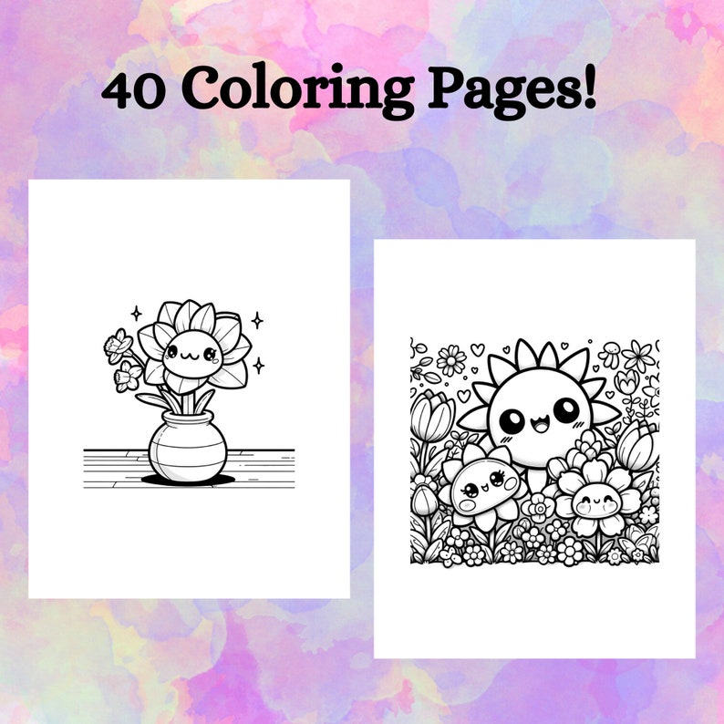 Kawaii Spring Flowers Coloring Pages, 40 Pages, Kawaii Flowers, Kids ...