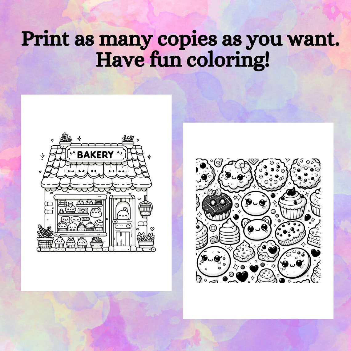 Kawaii Bakery Coloring Pages, 40 Pages, Kawaii Coloring, Kids Coloring ...