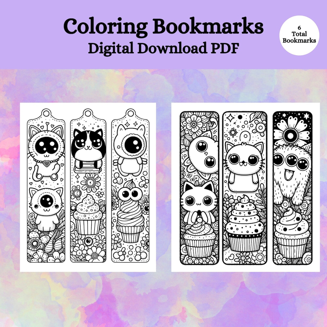 6 Kawaii Alien Cat Coloring Bookmarks, Reading Printable Coloring ...