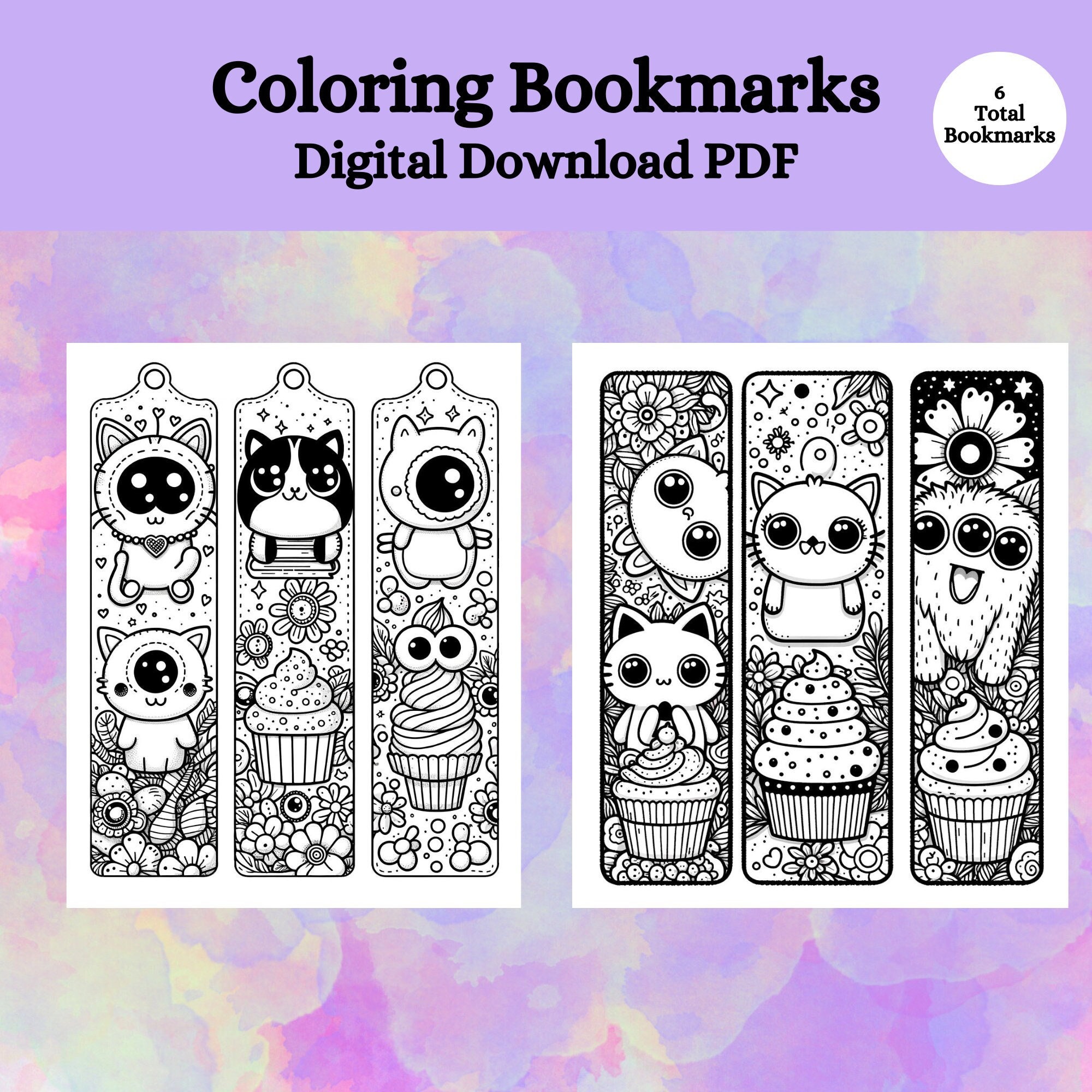 6 Kawaii Alien Cat Coloring Bookmarks, Reading Printable Coloring ...