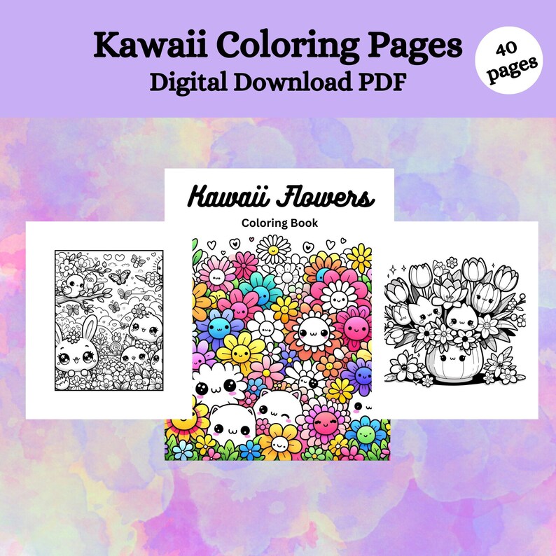 Kawaii Spring Flowers Coloring Pages, 40 Pages, Kawaii Flowers, Kids ...