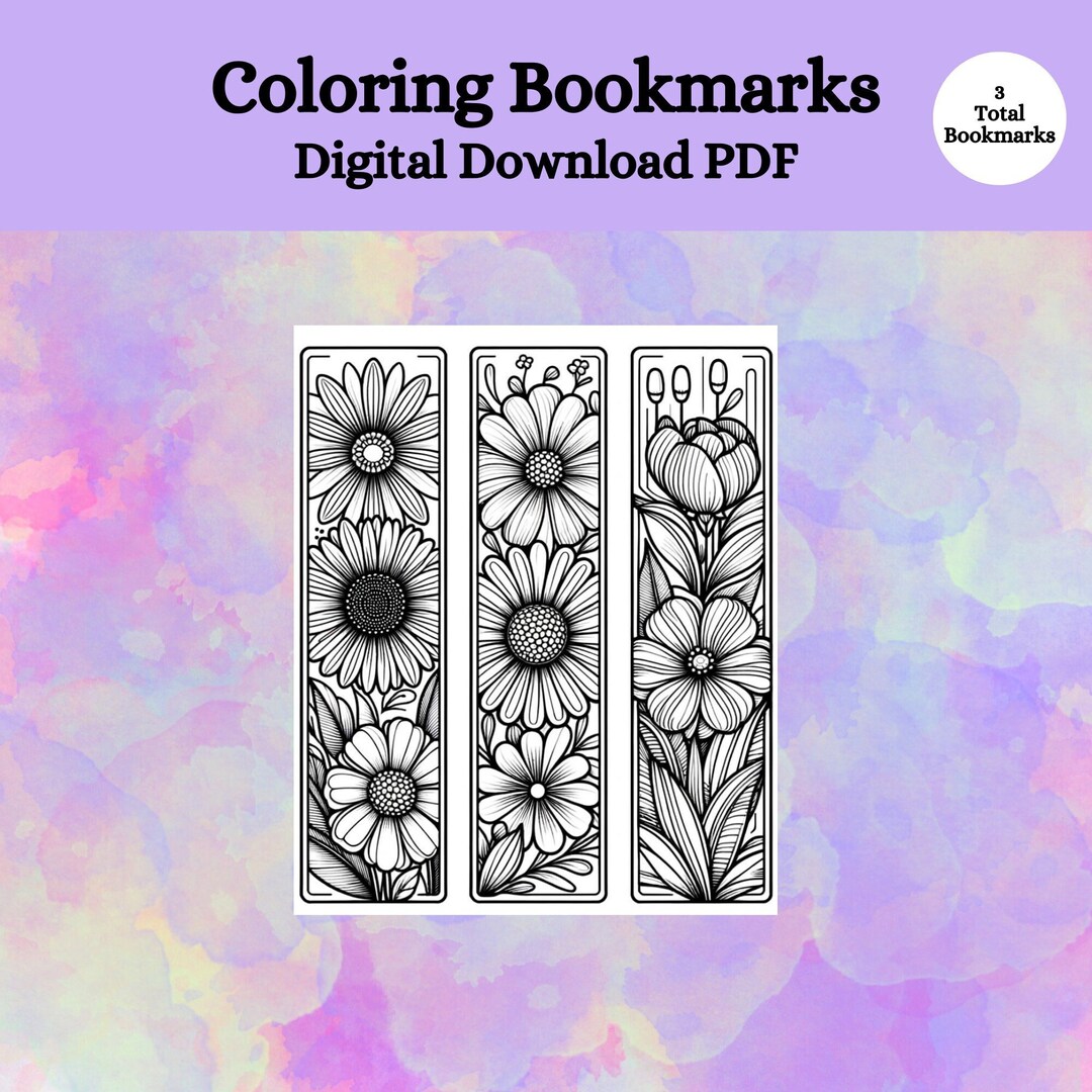 3 Floral Coloring Bookmarks, Reading Printable Floral Coloring Bookmark ...
