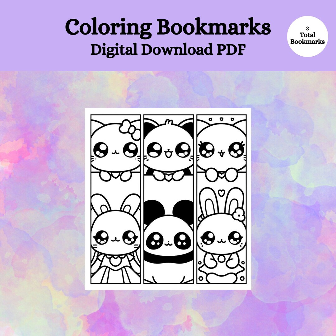 3 Kawaii Coloring Bookmarks, Reading Printable Kawaii Coloring Bookmark ...