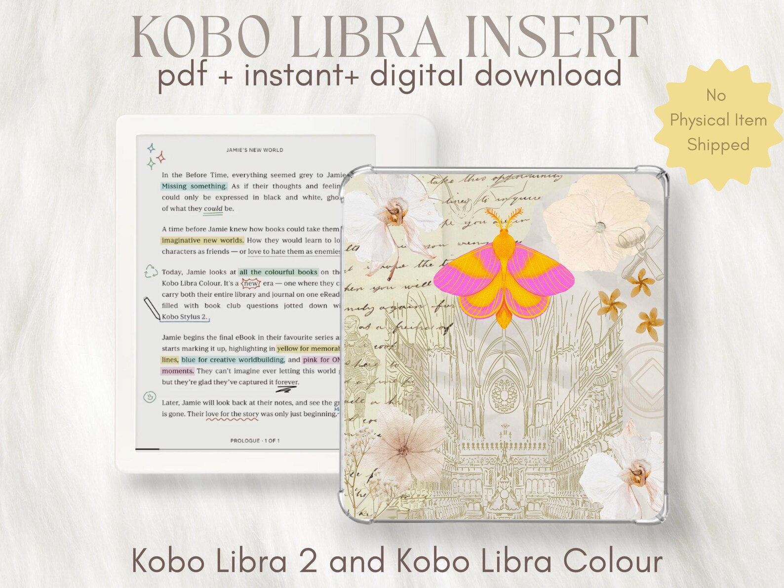 Printable Kobo Libra Insert Knight & Moth Inspired Romantic Kobo Libra ...
