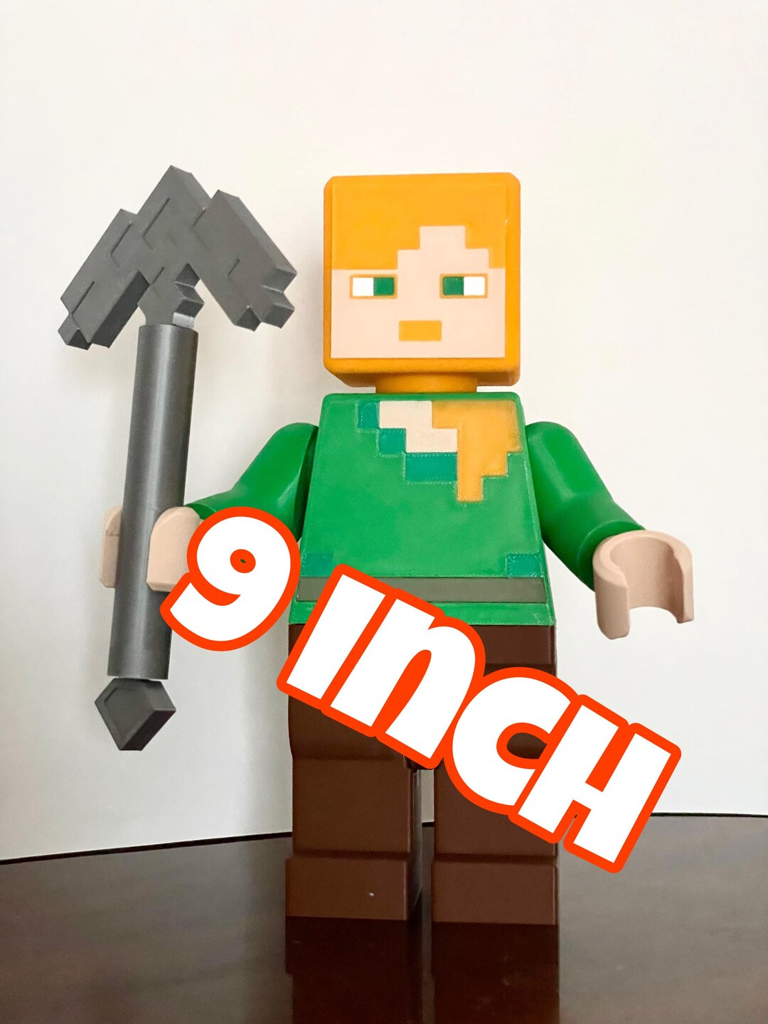3d-printed Minecraft Lego Inspired Steve Figurine With Pickaxe 23 Cm - Etsy