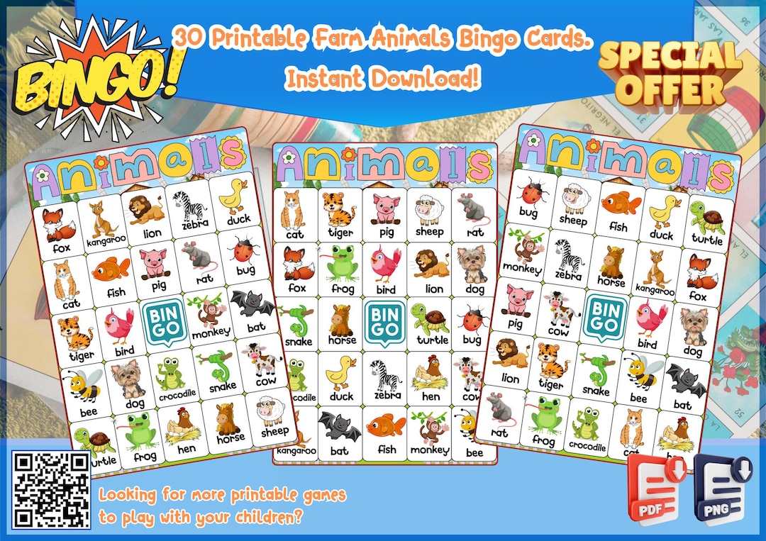 30 Printable Farm Animal Bingo Cards A Fun Printable Game for All Ages ...