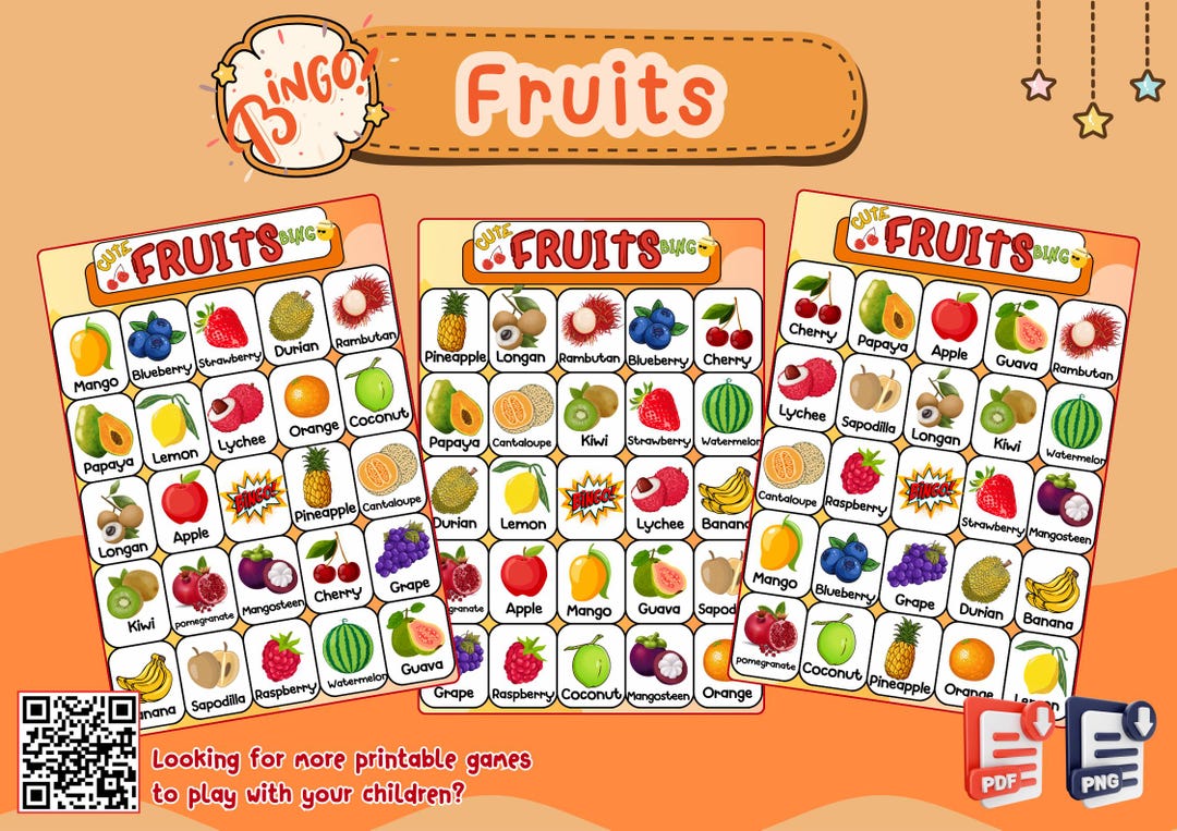 30 Printable Fruit Bingo Cards Fun, Customizable, Instant Download Its ...