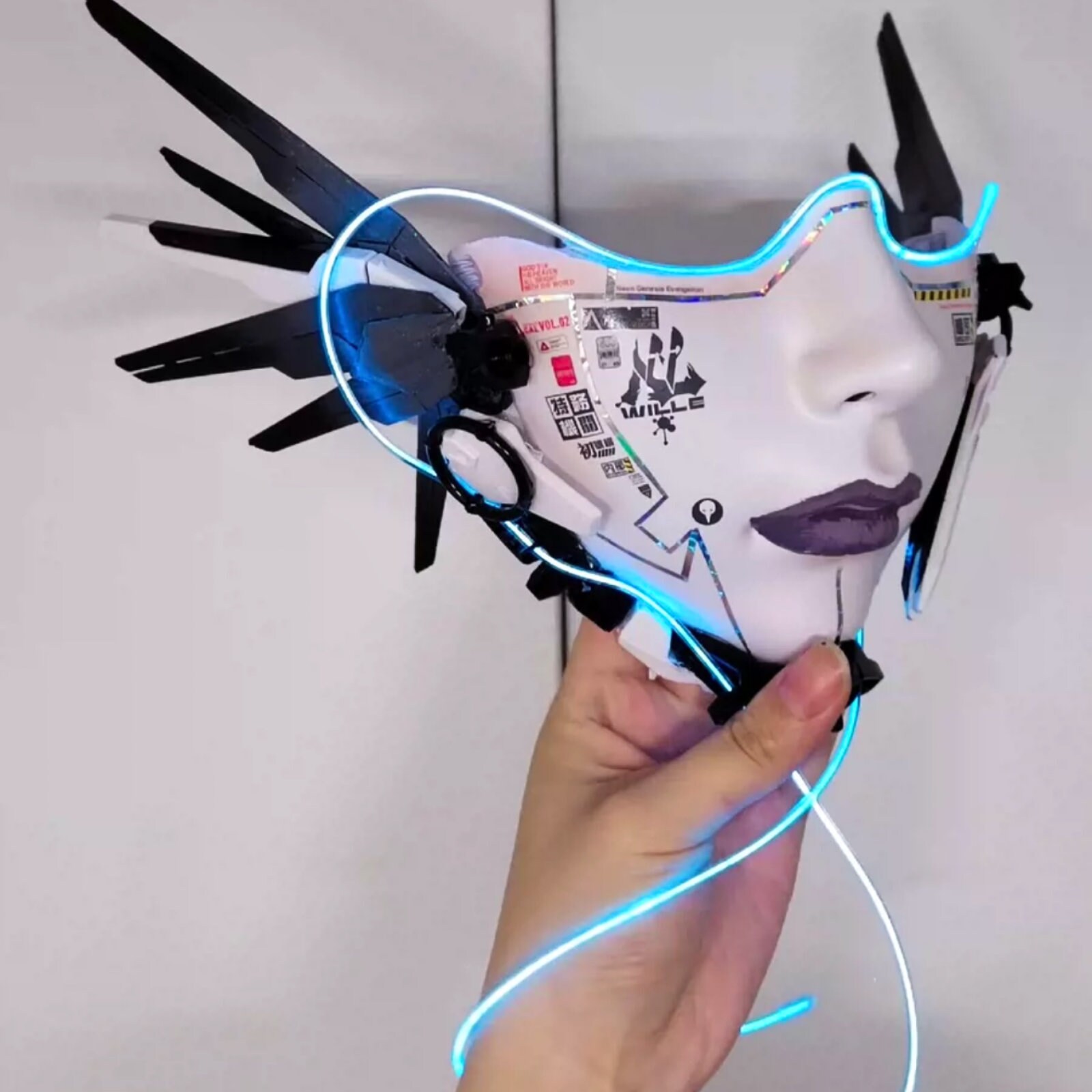 Handmade Cyberpunk Half Face Mask With Light, Glowing Mechanical Tech ...