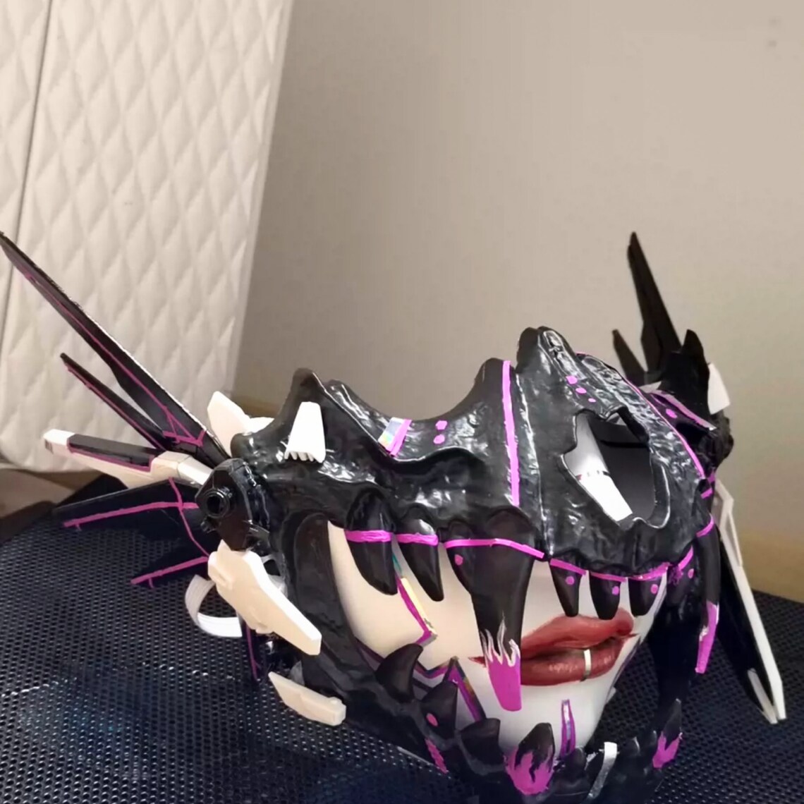 Self-design Glowing Animal Skull Cyberpunk Mask, Luminous Half-face ...