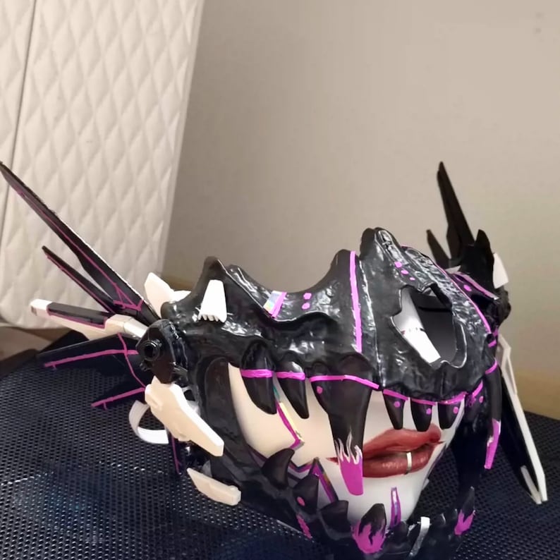 Self-design Glowing Animal Skull Cyberpunk Mask, Luminous Half-face ...