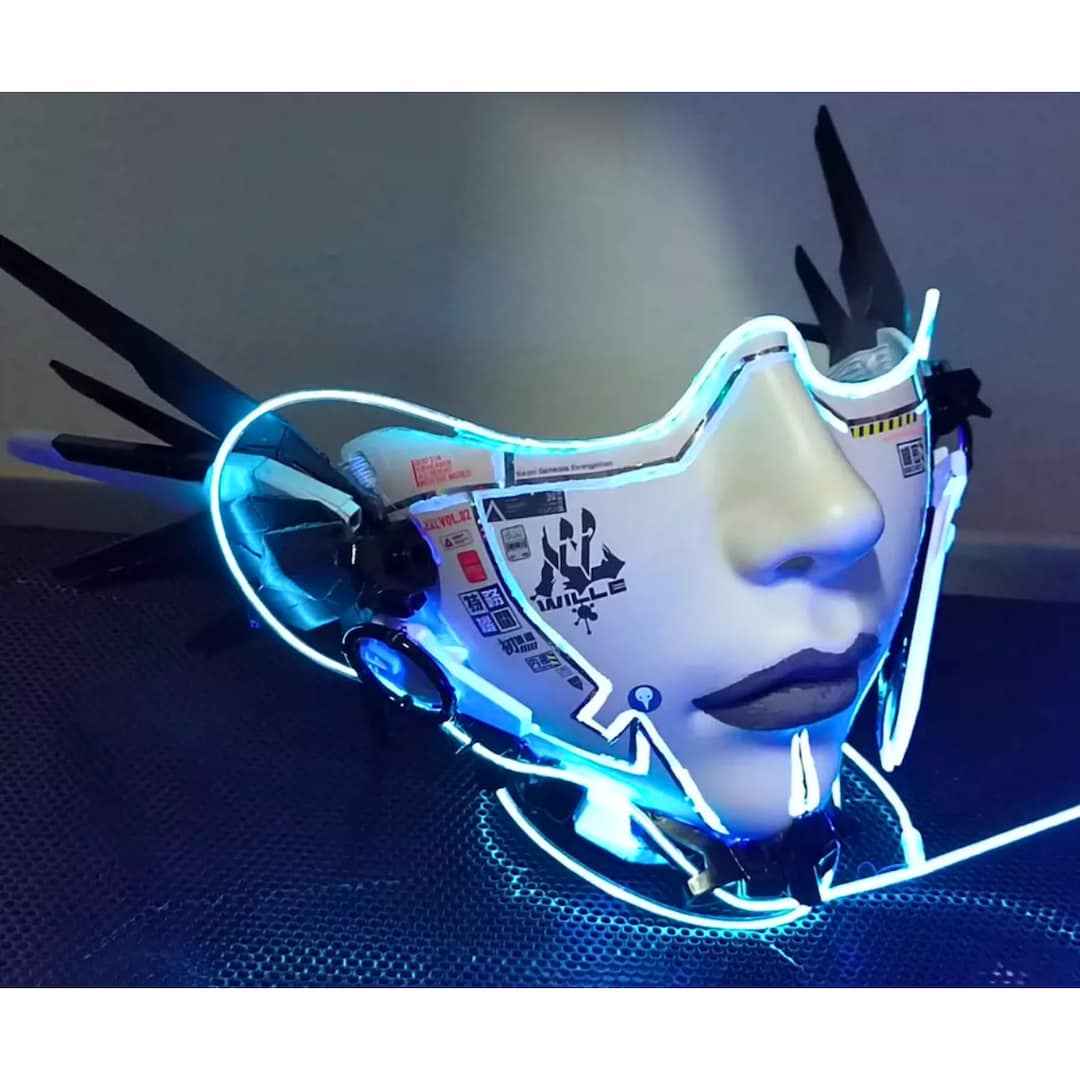 Handmade Cyberpunk Half Face Mask With Light, Glowing Mechanical Tech ...