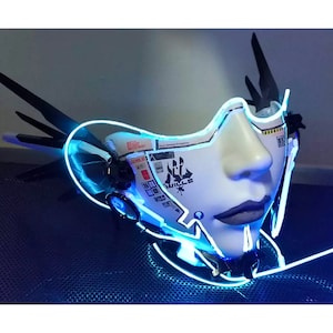 Handmade Cyberpunk Half Face Mask With Light, Glowing Mechanical Tech ...