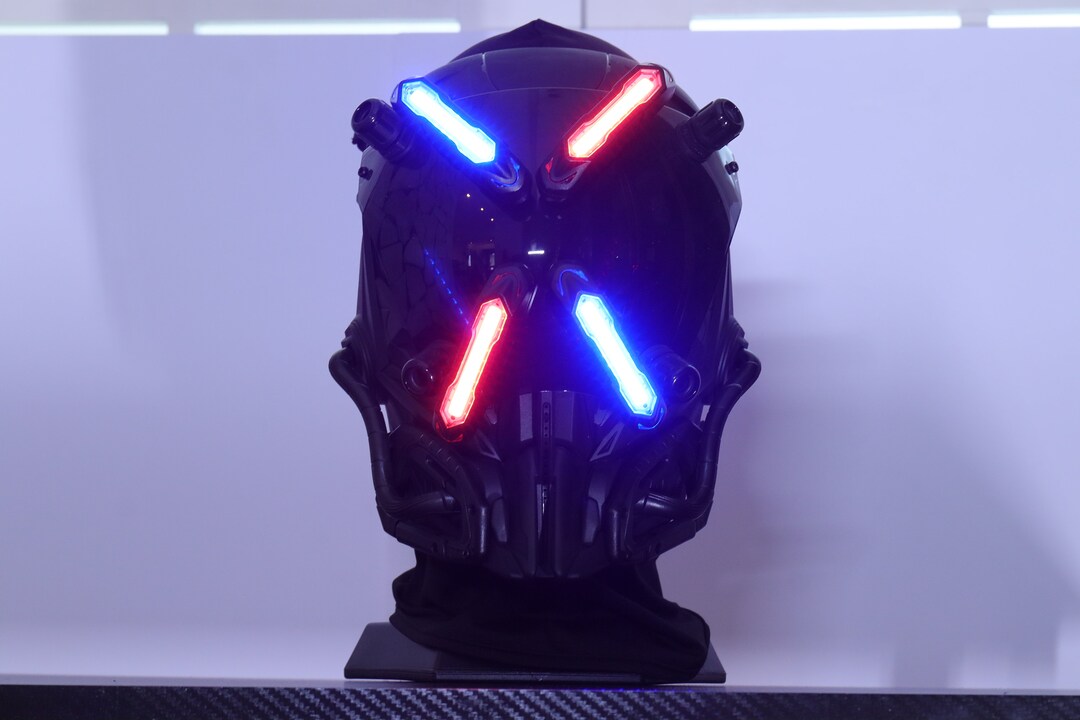 Futuristic Cyberpunk Mask, Demons Punk Helmet With Four Light, Luminous ...