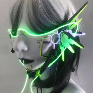 Self-design Green Light Cyberpunk Half-face Mask, Super Cool Glowing ...