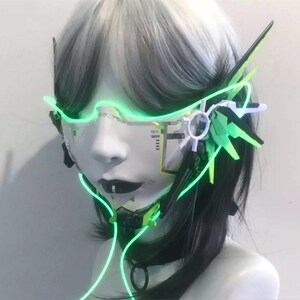 Self-design Green Light Cyberpunk Half-face Mask, Super Cool Glowing ...
