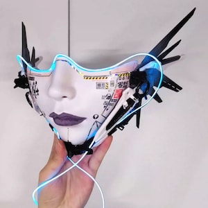 Handmade Cyberpunk Half Face Mask With Light, Glowing Mechanical Tech ...