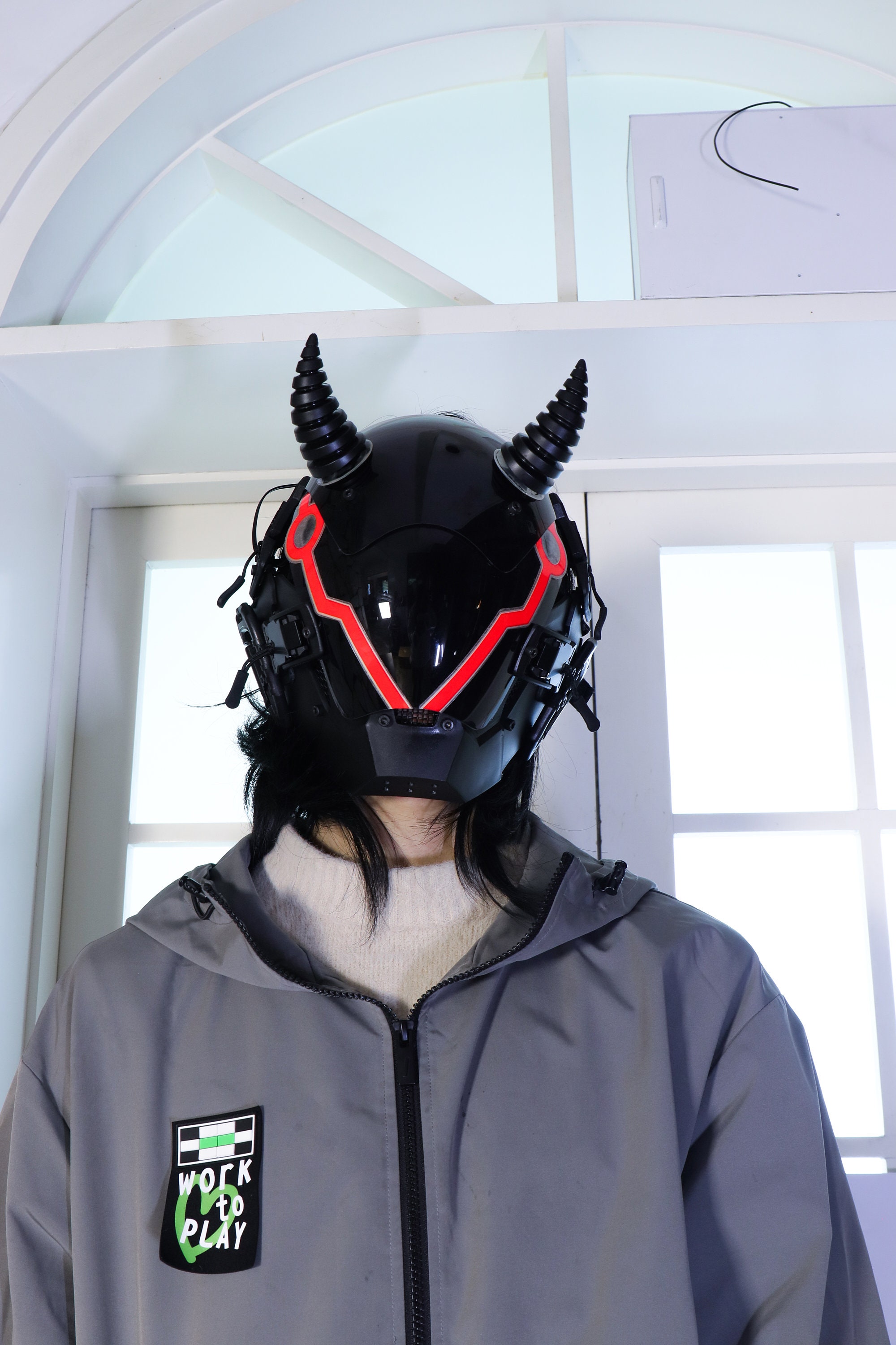 Samurai Punkhelmet With Horn,rave Cyber Punk Mask, Custom Halloween ...