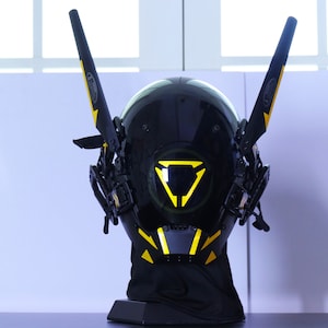 Custom Glowing Cyberpunk Samurai mask With Wing, yellow Cool cosplay ...