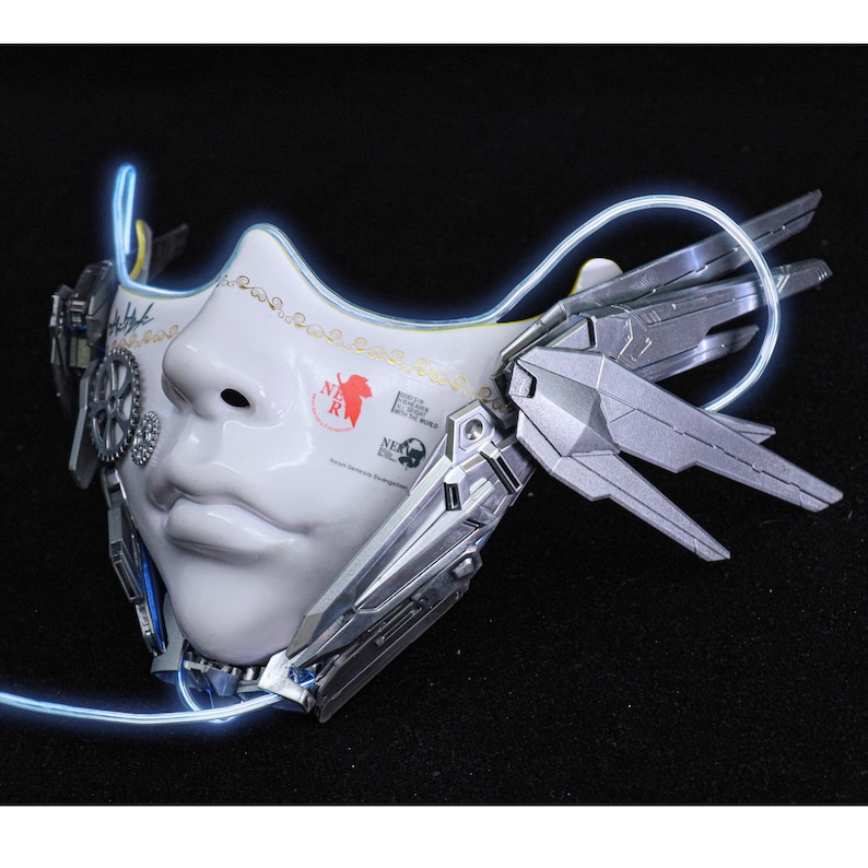 Self-design Glowing Half Face Cyberpunk Mask, Movable Gundam Wings Mask ...