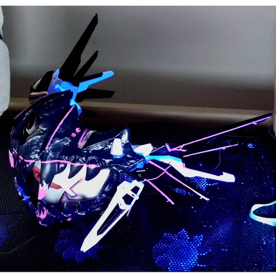 Self-design Glowing Animal Skull Cyberpunk Mask, Luminous Half-face ...