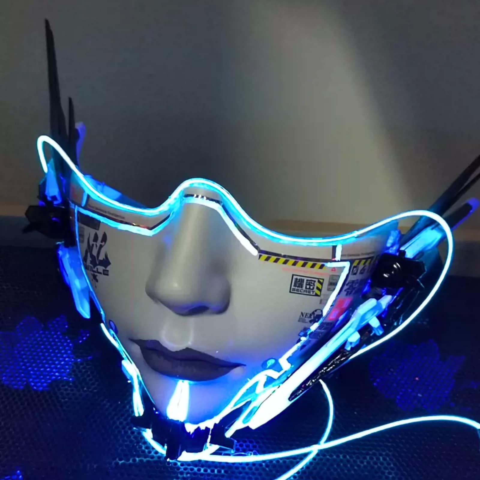Handmade Cyberpunk Half Face Mask With Light, Glowing Mechanical Tech ...