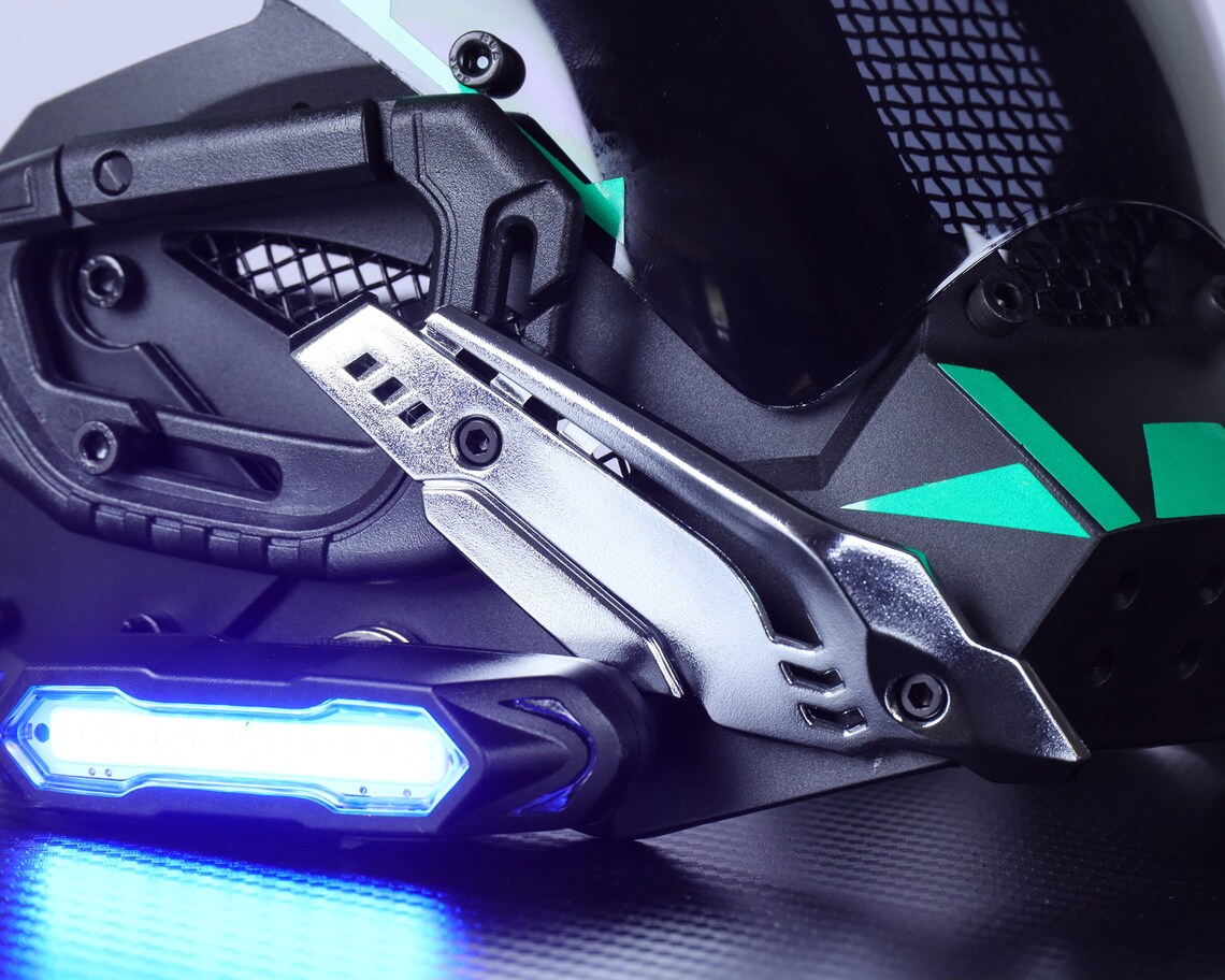 Custom Green Rivet Punk Helmet With Light, Mechanical Black Full Face ...
