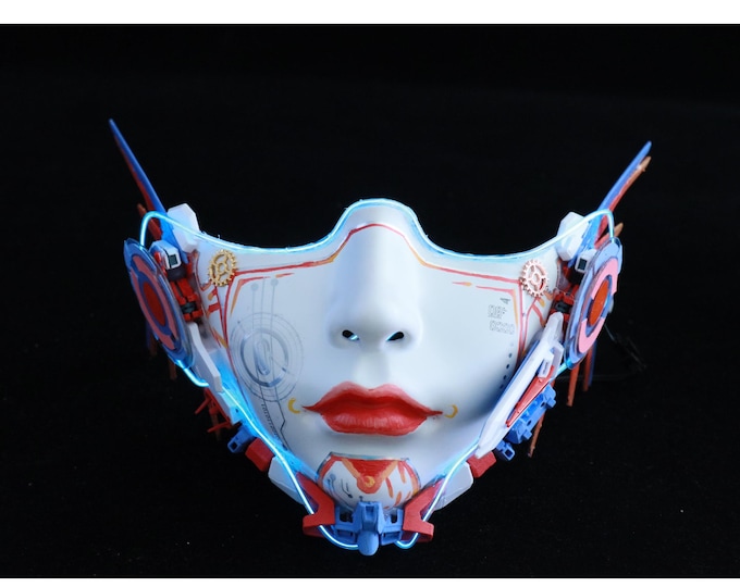 Self-design Luminous Cyberpunk Half-face Mask,mechanical Mask With ...