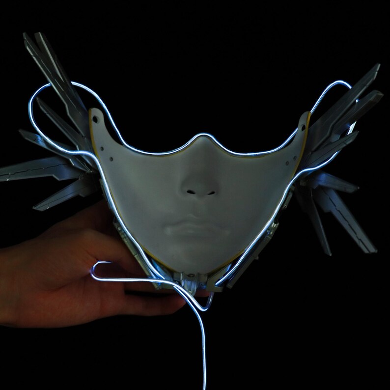 Self-design Glowing Half Face Cyberpunk Mask, Movable Gundam Wings Mask ...