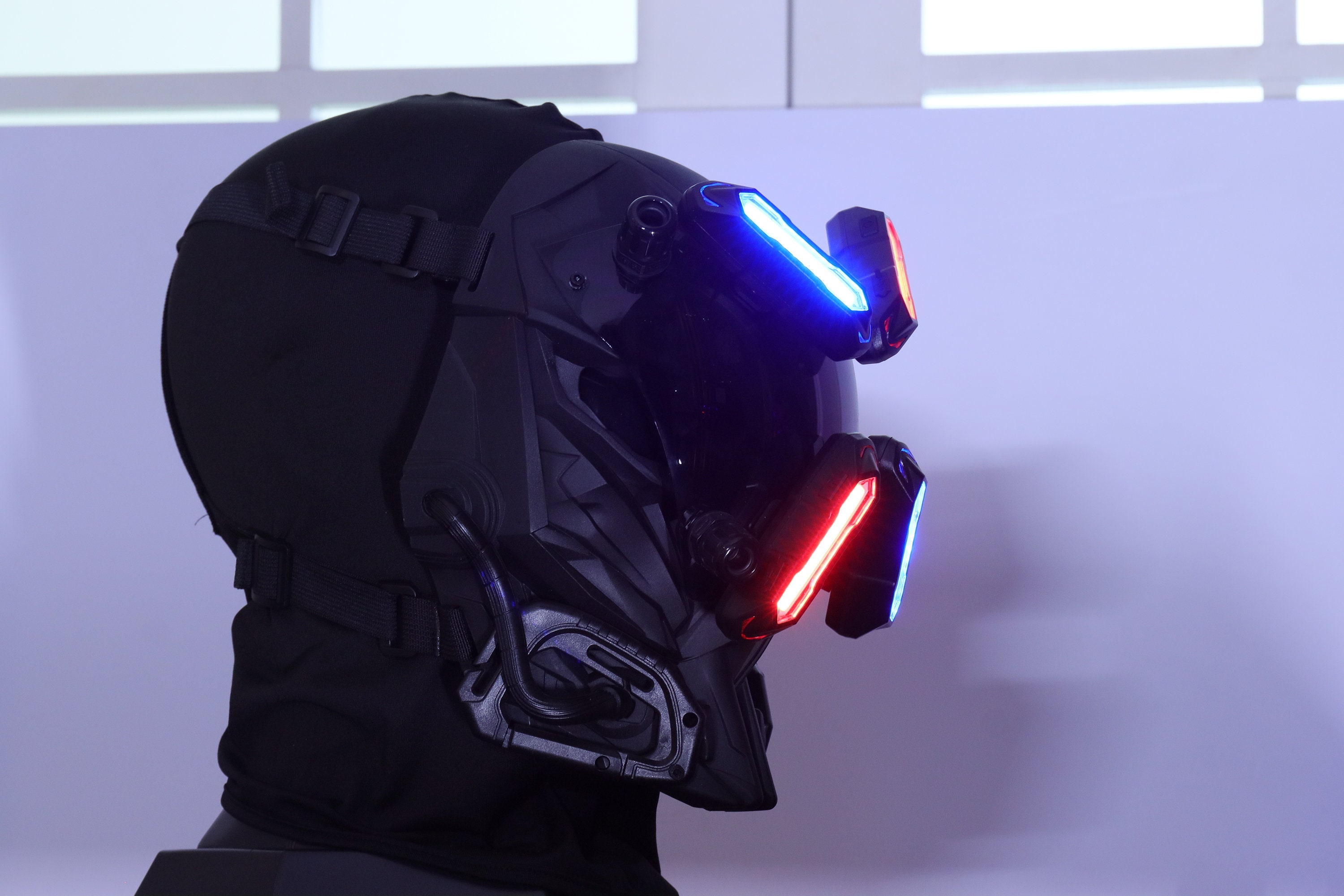 Futuristic Cyberpunk Mask, Demons Punk Helmet With Four Light, Luminous ...