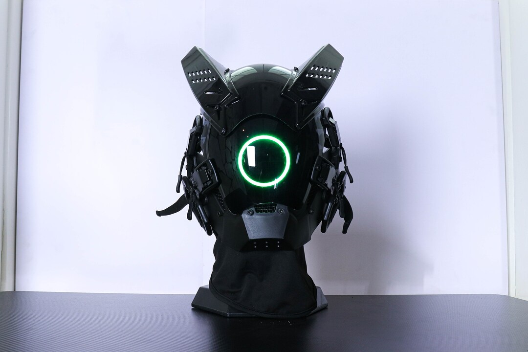Custom Cyber Punk Helmet, Green Tactical Samurai Mask, Handmade Full ...