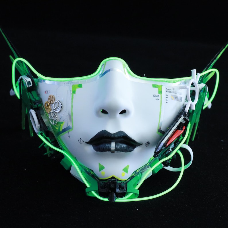 Self-design Green Light Cyberpunk Half-face Mask, Super Cool Glowing ...