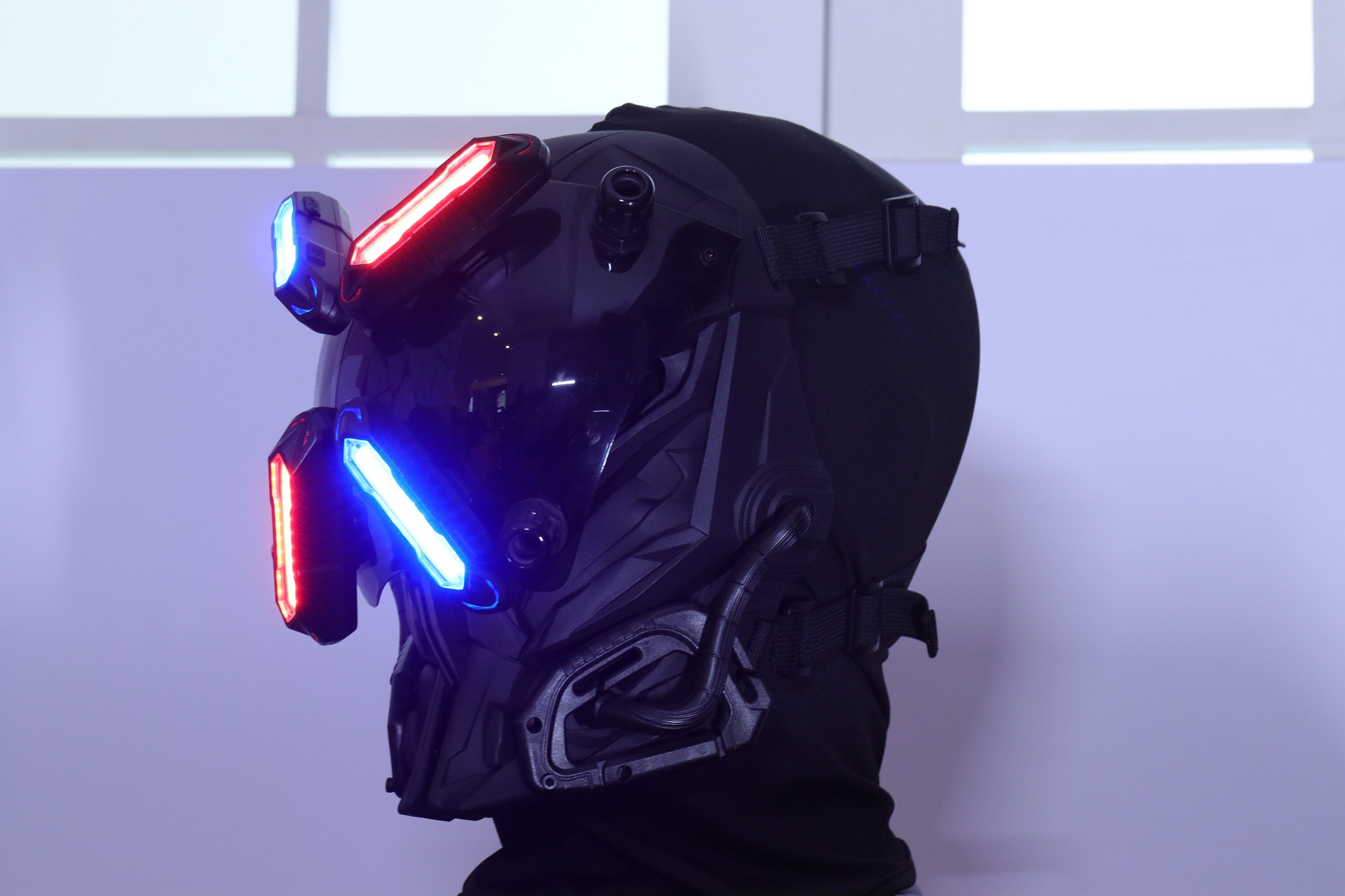 Futuristic Cyberpunk Mask, Demons Punk Helmet With Four Light, Luminous ...