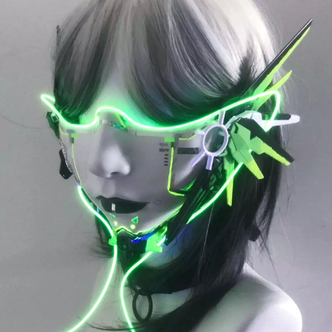 Self-design Green Light Cyberpunk Half-face Mask, Super Cool Glowing ...