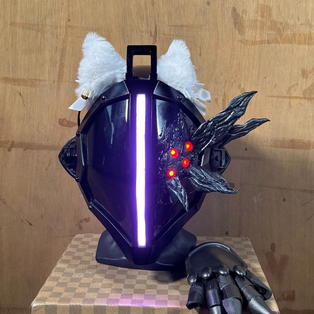 Self-design Luminous Cyberpunk Mask, Glowing Mask With Cat's Ears ...