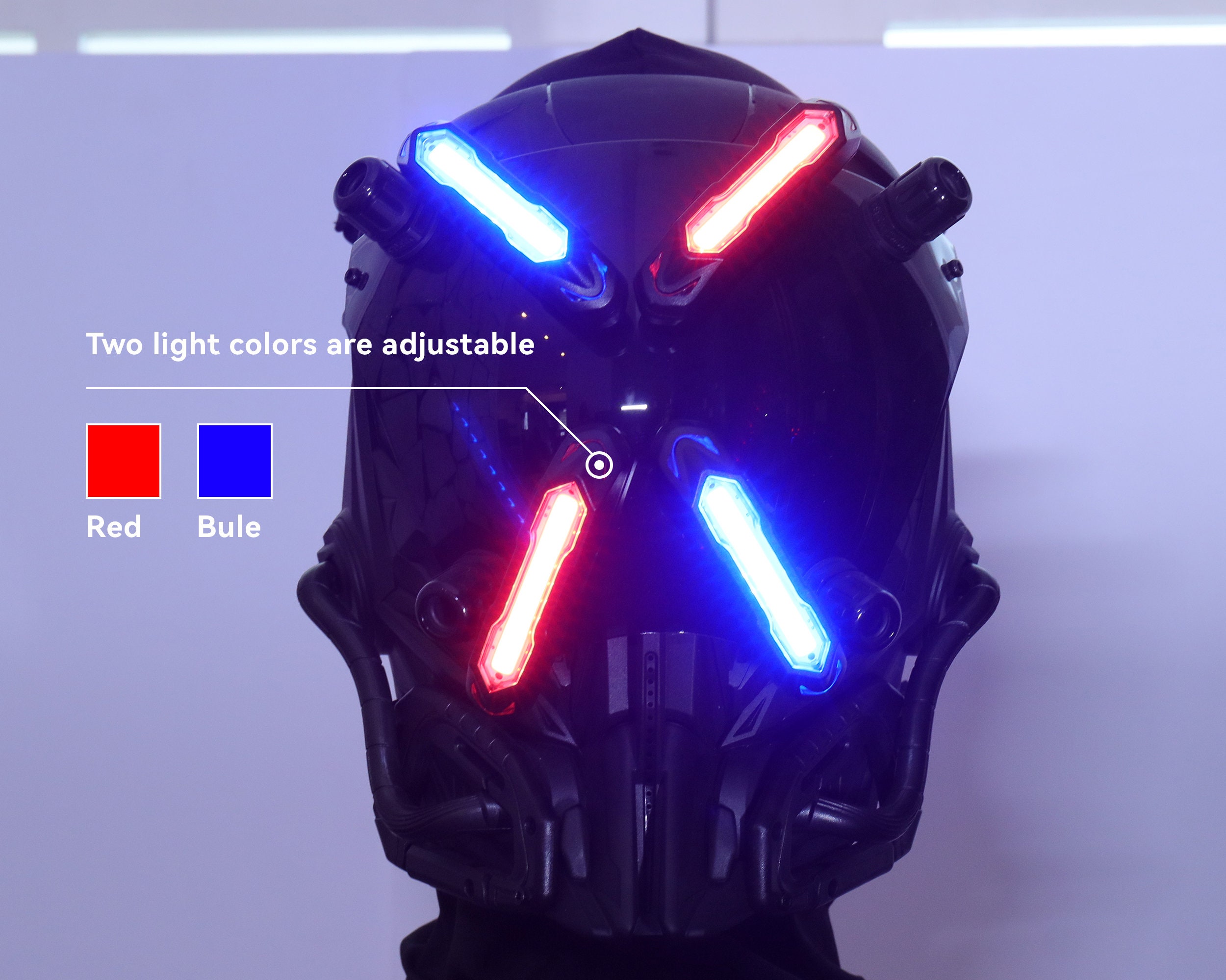 Futuristic Cyberpunk Mask, Demons Punk Helmet With Four Light, Luminous Black Warrior Full Face ...