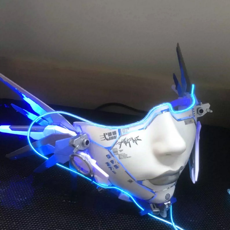 Handmade Cyberpunk Half Face Mask With Light, Glowing Mechanical Tech ...