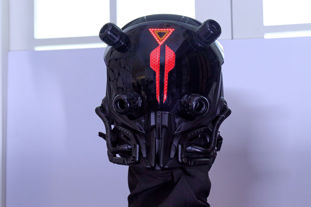 Futuristic Warrior Mask Costume, Glowing Cyberpunk Rave Helmet ...