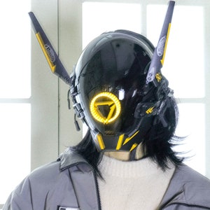 Custom Glowing Cyberpunk Samurai mask With Wing, yellow Cool cosplay ...