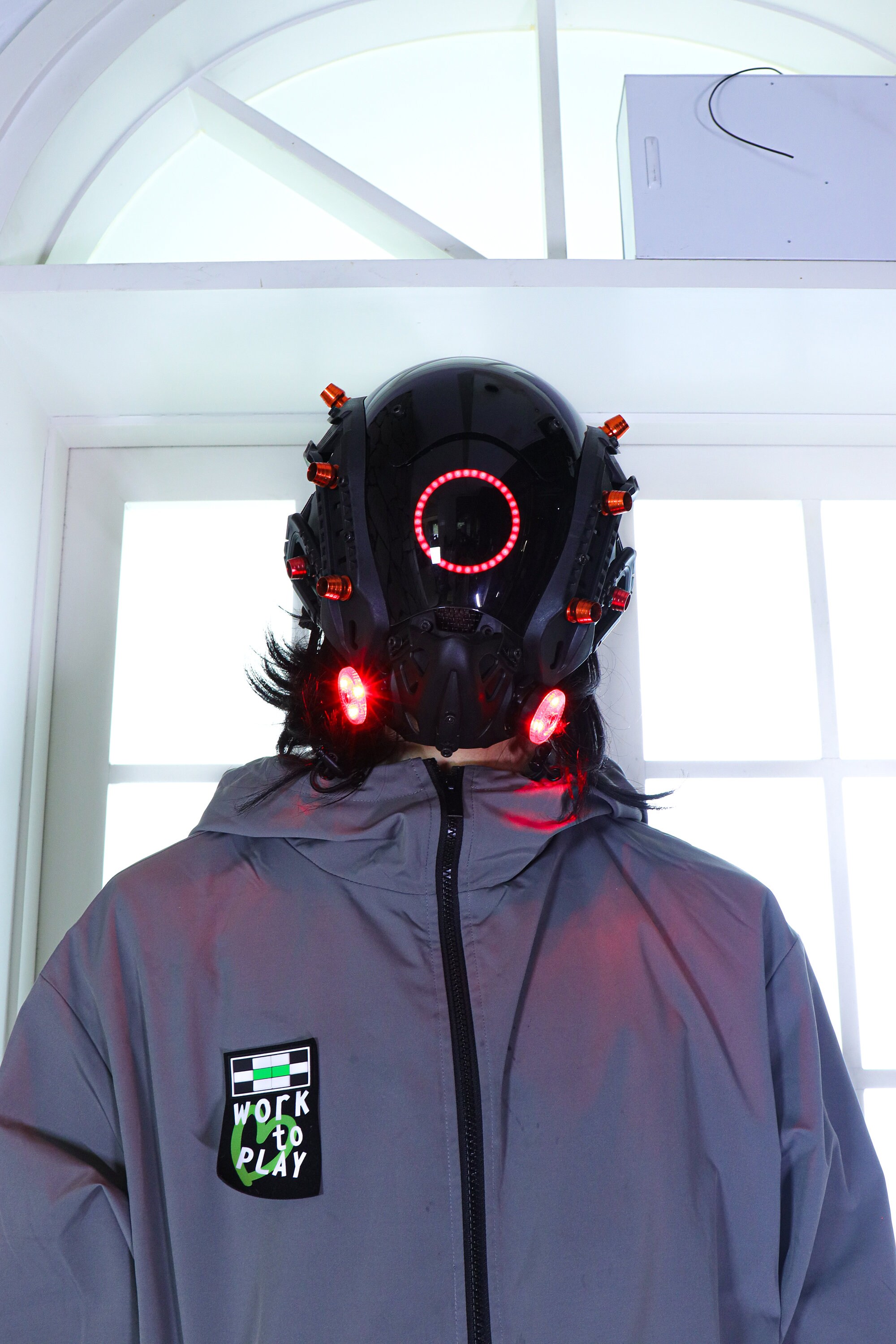 Red Warrior Rave Helmet With Bolt, Custom Glowing Coll Halloween ...