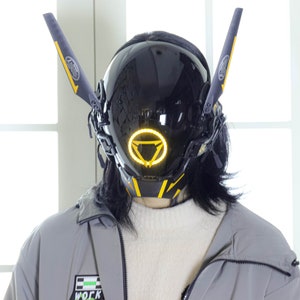 Custom Glowing Cyberpunk Samurai mask With Wing, yellow Cool cosplay ...