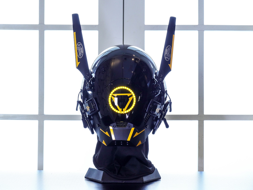 Custom Glowing Cyberpunk Samurai mask With Wing, yellow Cool cosplay ...