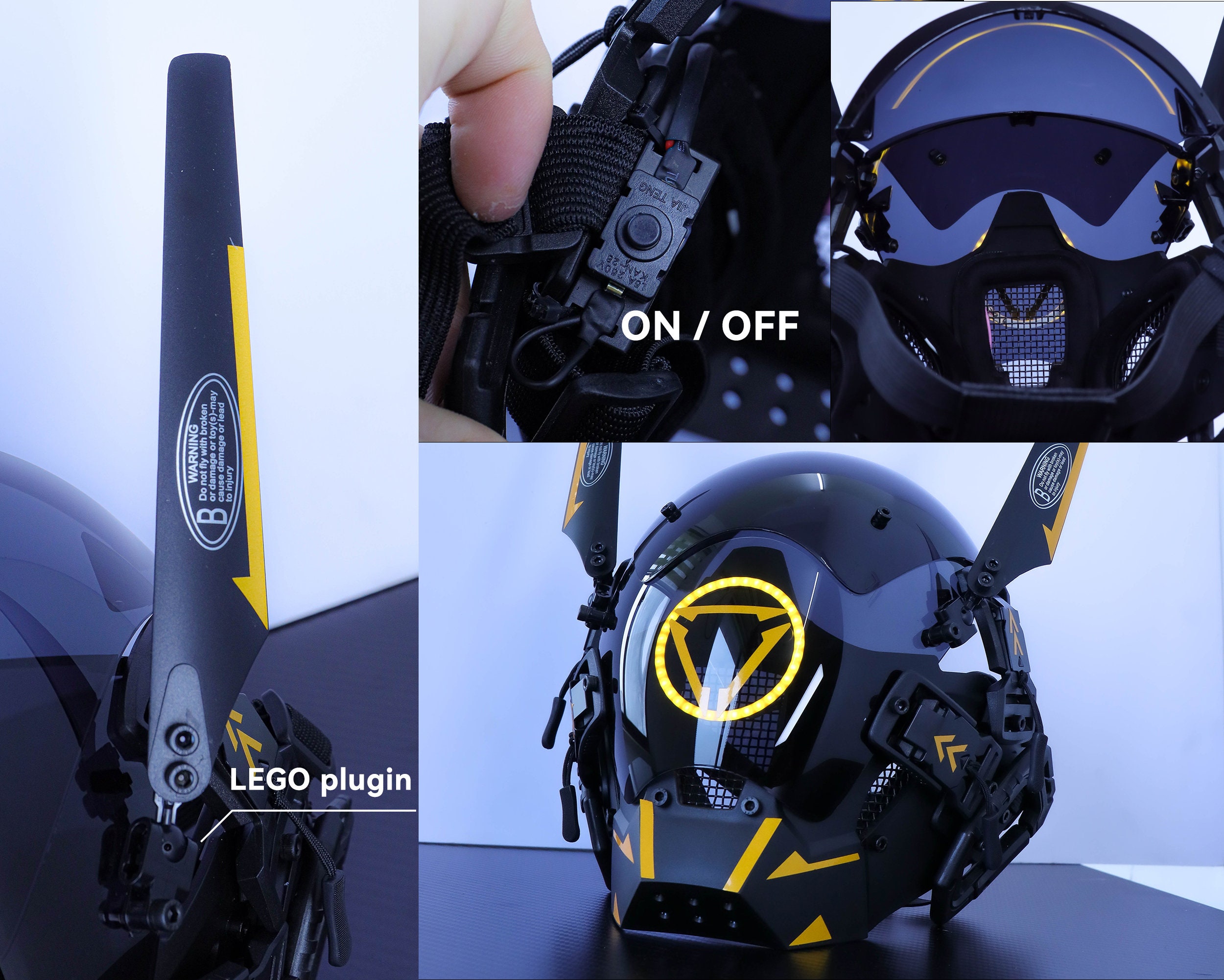 Custom Glowing Cyberpunk Samuraimask With Wing,yellow Coolcosplaypunk ...