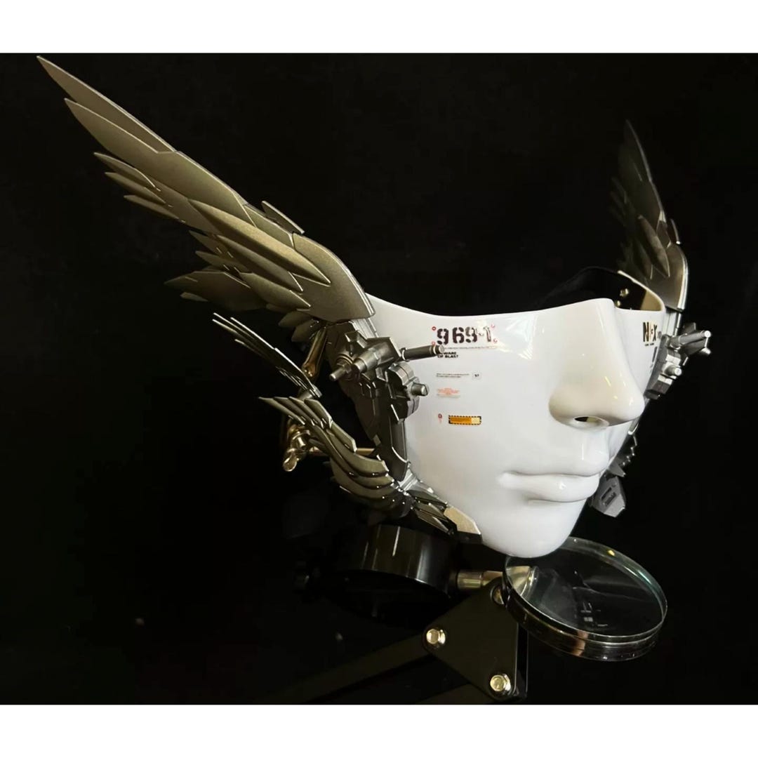 Handmade Gundam Snow White Cyberpunk Half Face Mask, Unique DJ Party ...