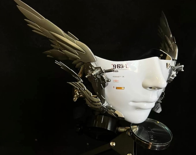 Handmade Gundam Snow White Cyberpunk Half Face Mask, Unique DJ Party ...