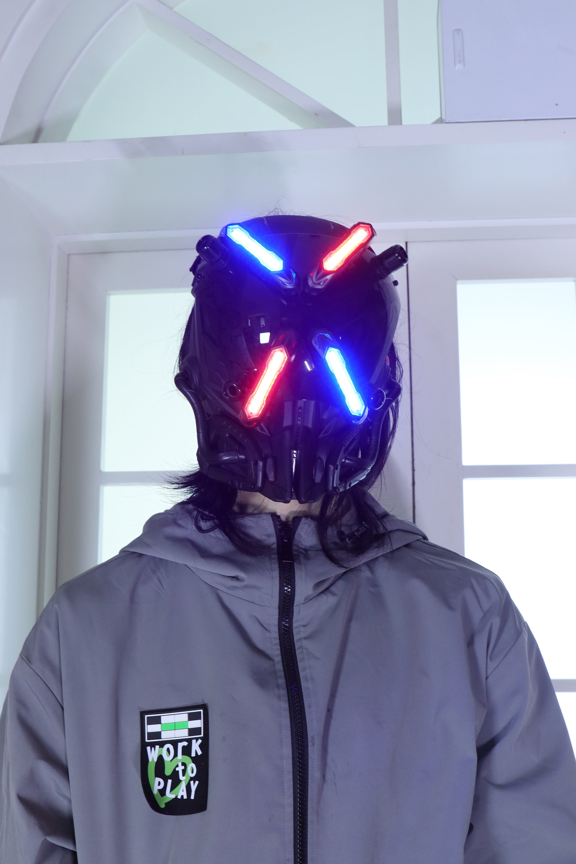 Futuristic Cyberpunk Mask, Demons Punk Helmet With Four Light, Luminous ...