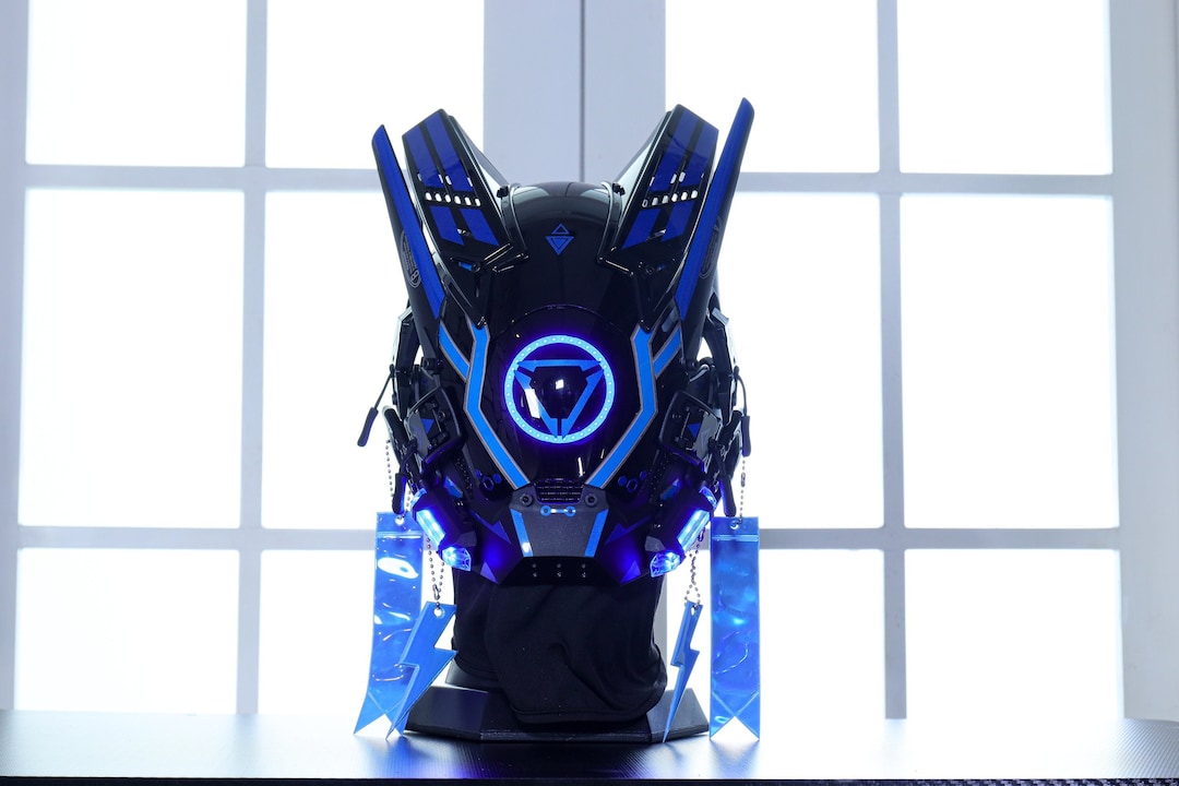 Custom Rave Mask With Pendant, cyber Punk Helmet, Blue Full Face mask ...