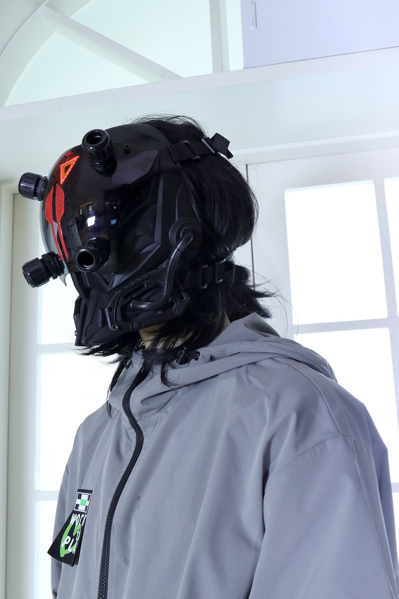 Futuristic Warrior Mask Costume, Glowing Cyberpunk Rave Helmet ...