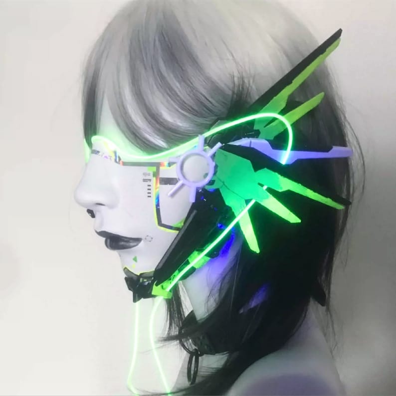 Self-design Green Light Cyberpunk Half-face Mask, Super Cool Glowing ...