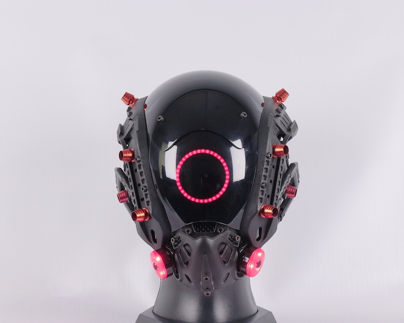 Red Warrior Rave Helmet With Bolt, Custom Glowing Coll Halloween ...