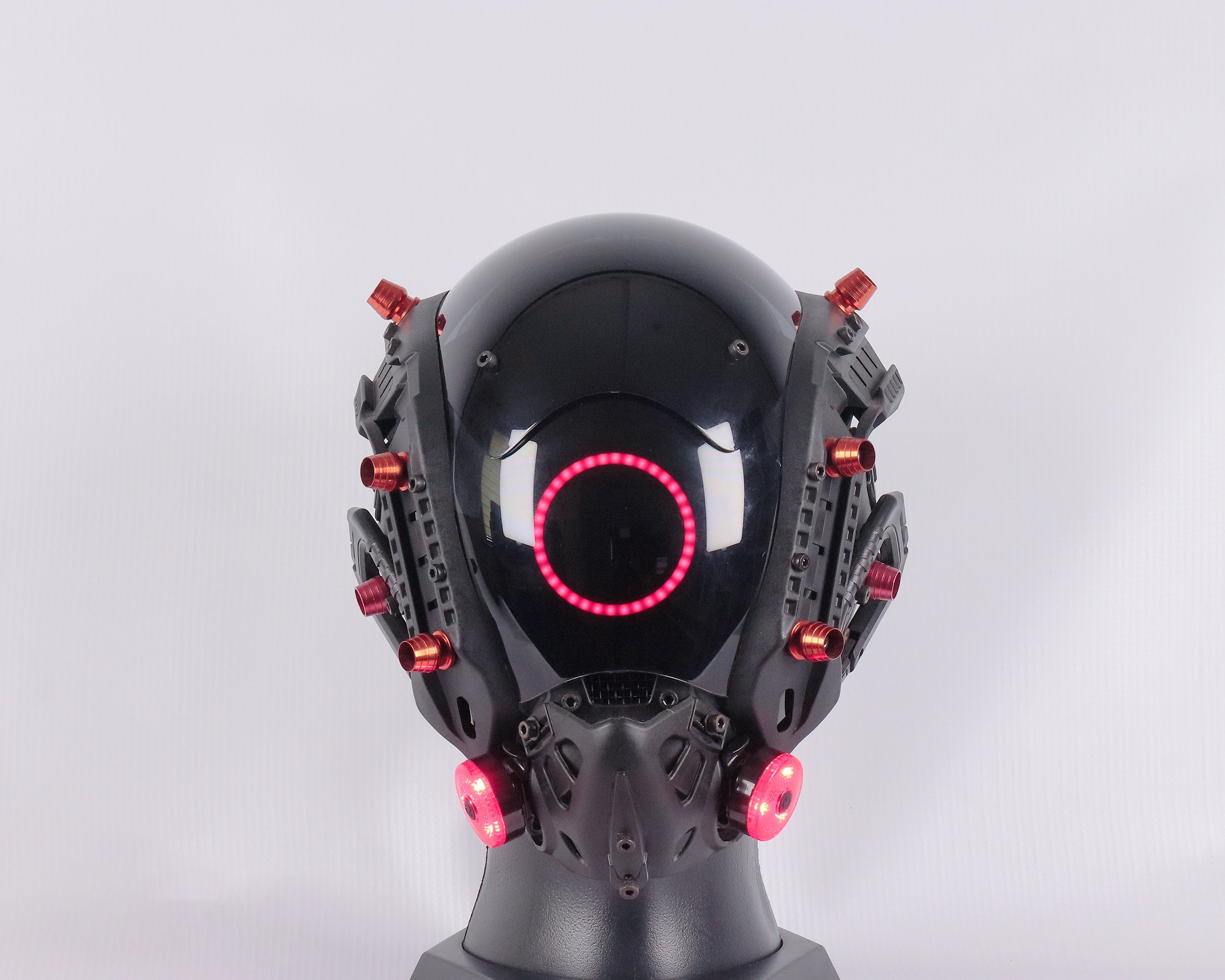 Red Warrior Rave Helmet With Bolt, Custom Glowing Coll Halloween ...